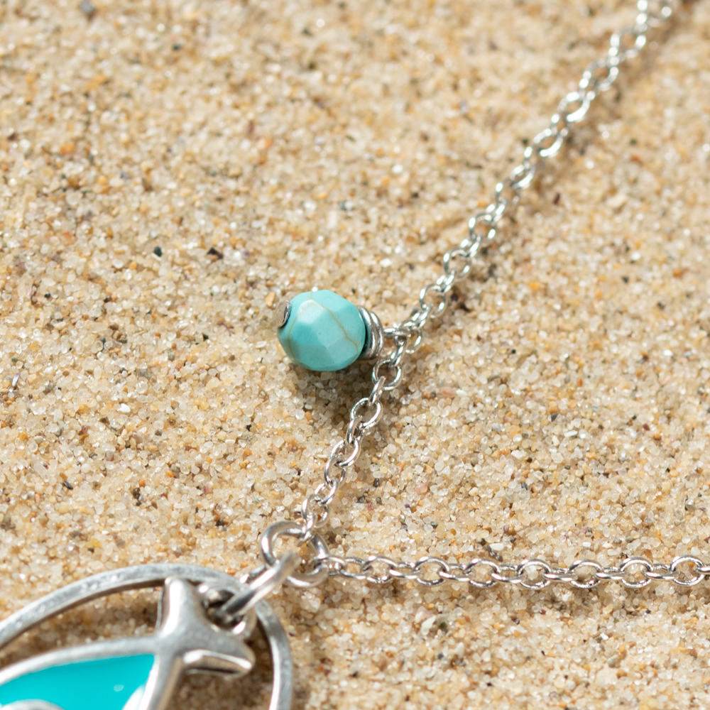 Collier fantaisie femme OIA erge,té et turquoie, poisson - Retour de plage